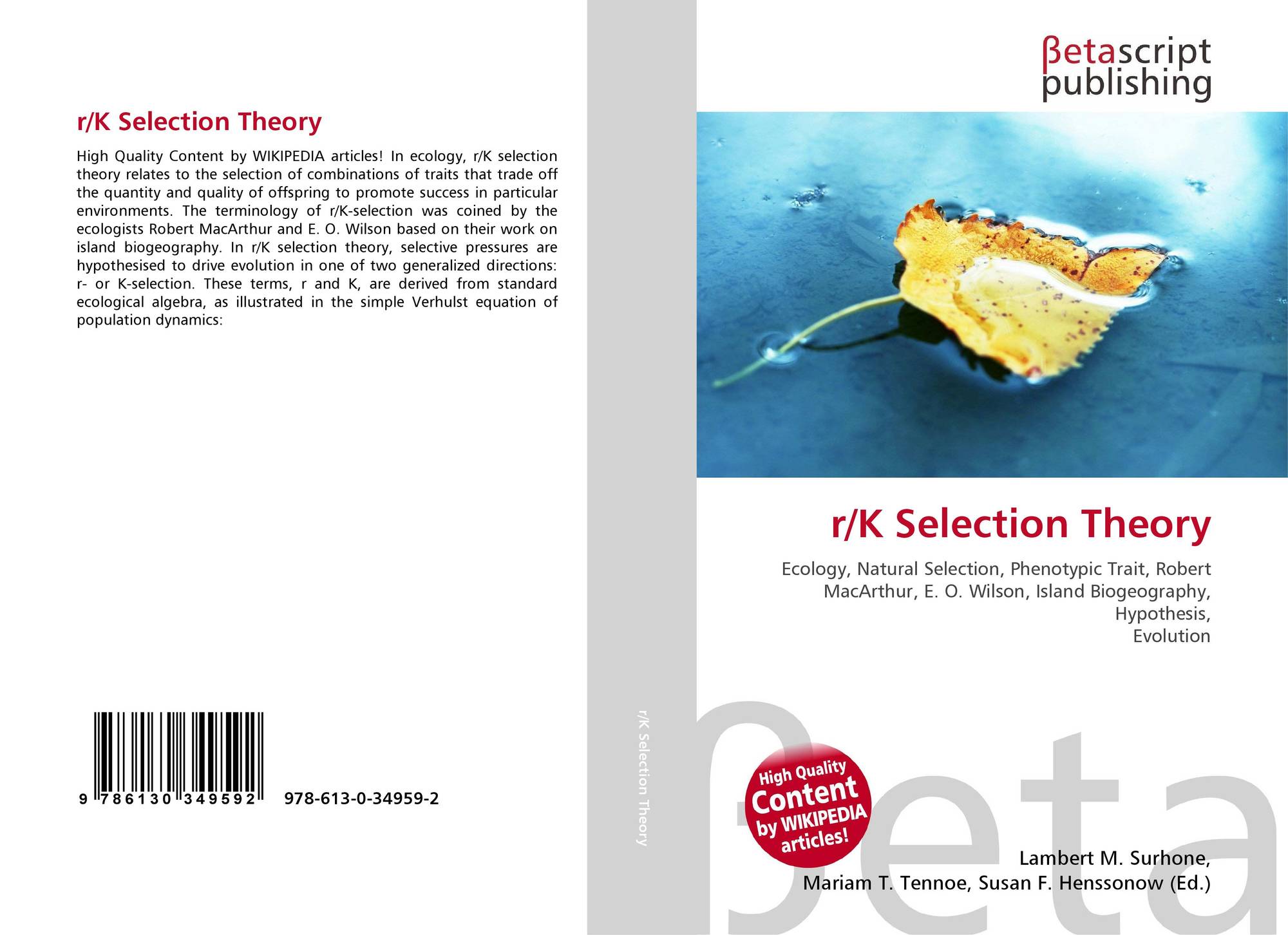 r/K Selection Theory, 978-613-0-34959-2, 6130349599 ,9786130349592