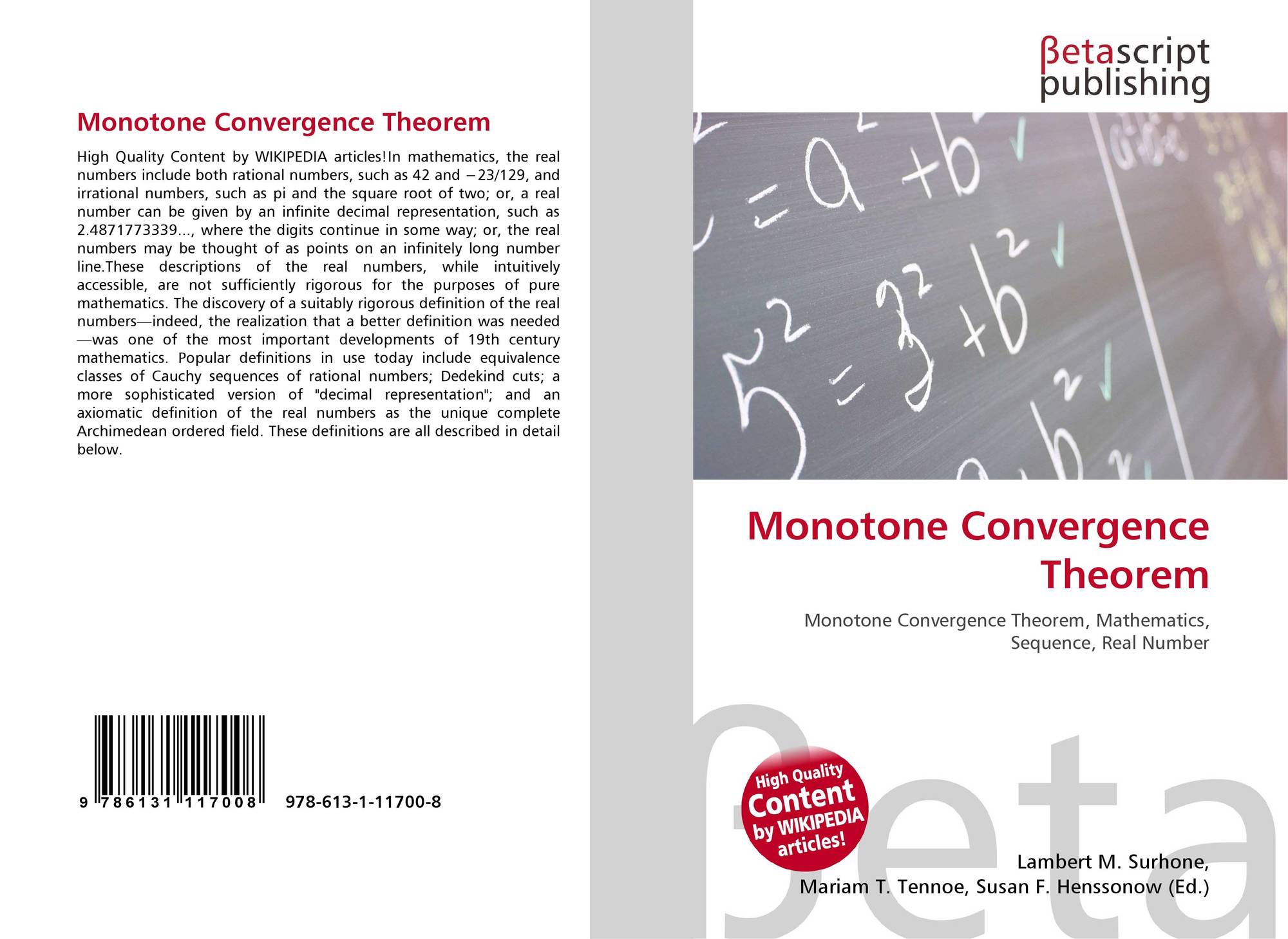 Monotone Convergence Theorem, 978-613-1-11700-8, 6131117004 ,9786131117008