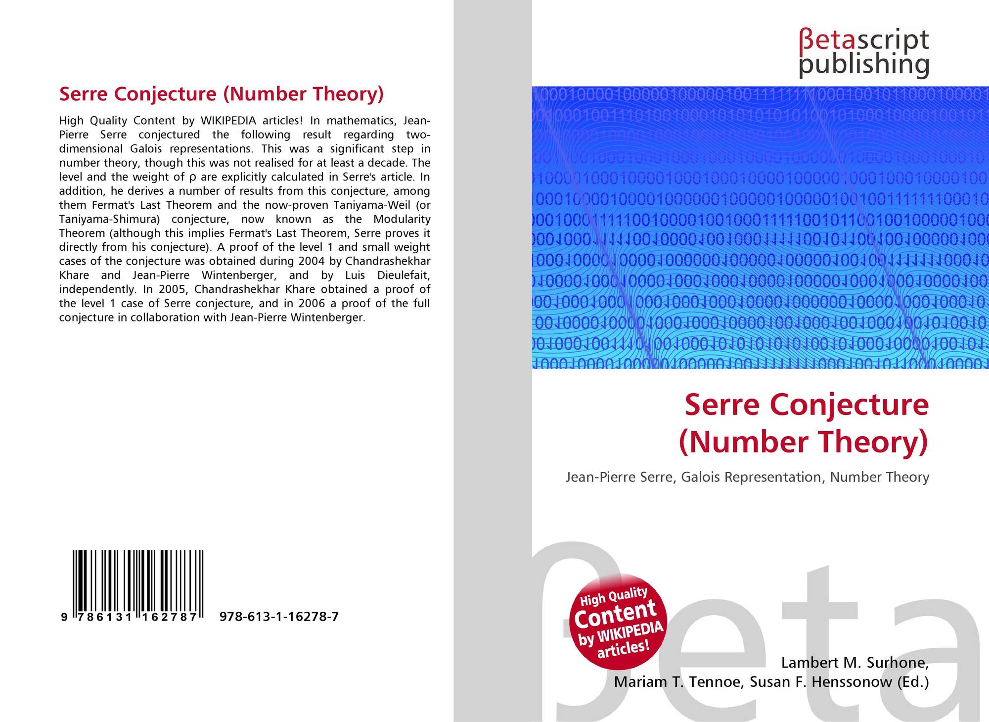 Serre Conjecture (Number Theory), 978-613-1-16278-7, 6131162786 ...