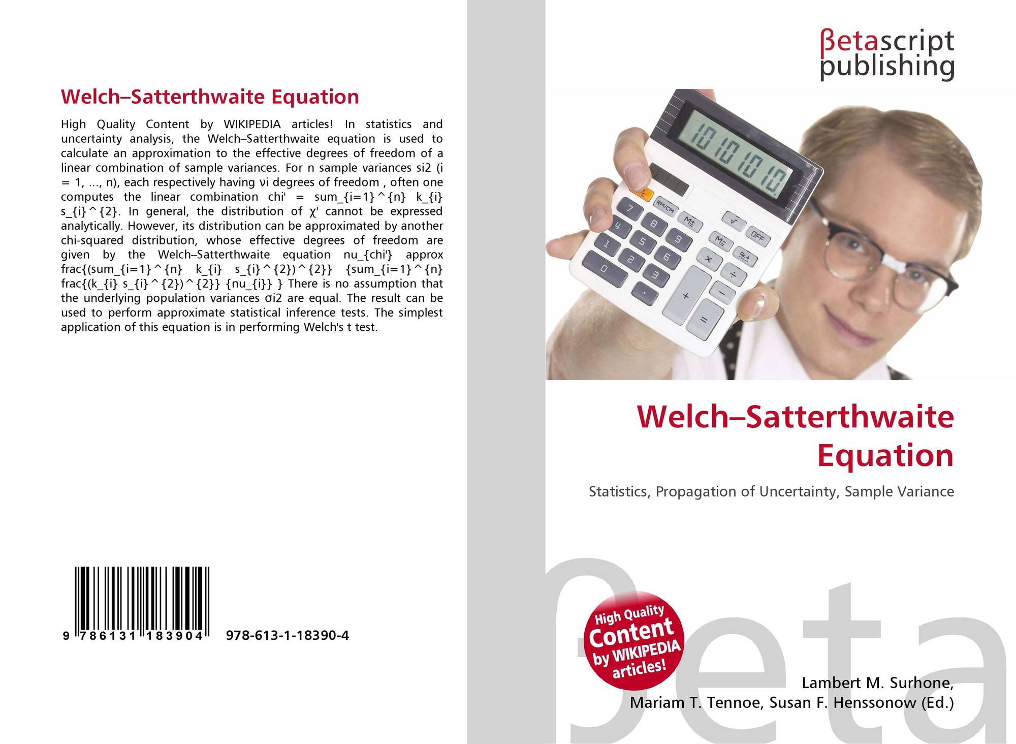 Welch–Satterthwaite Equation, 978-613-1-18390-4, 6131183902 ,9786131183904