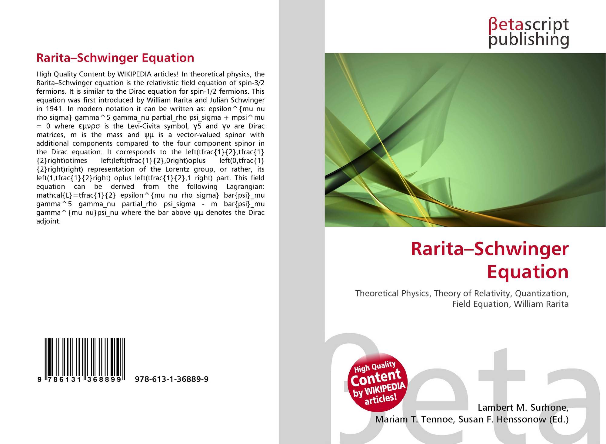 Rarita–Schwinger Equation, 978-613-1-36889-9, 6131368899 ,9786131368899