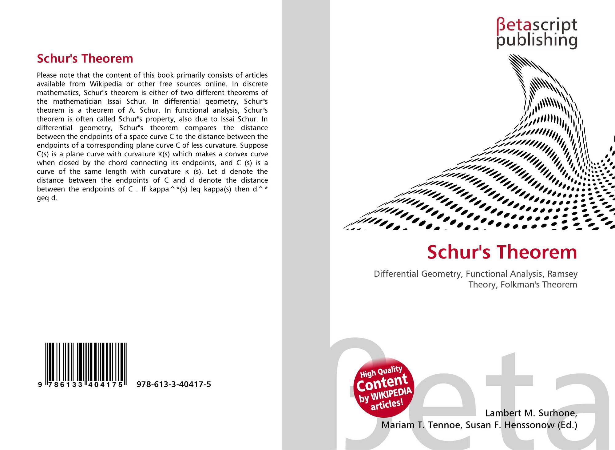 Schur's Theorem, 978-613-3-40417-5, 6133404175 ,9786133404175