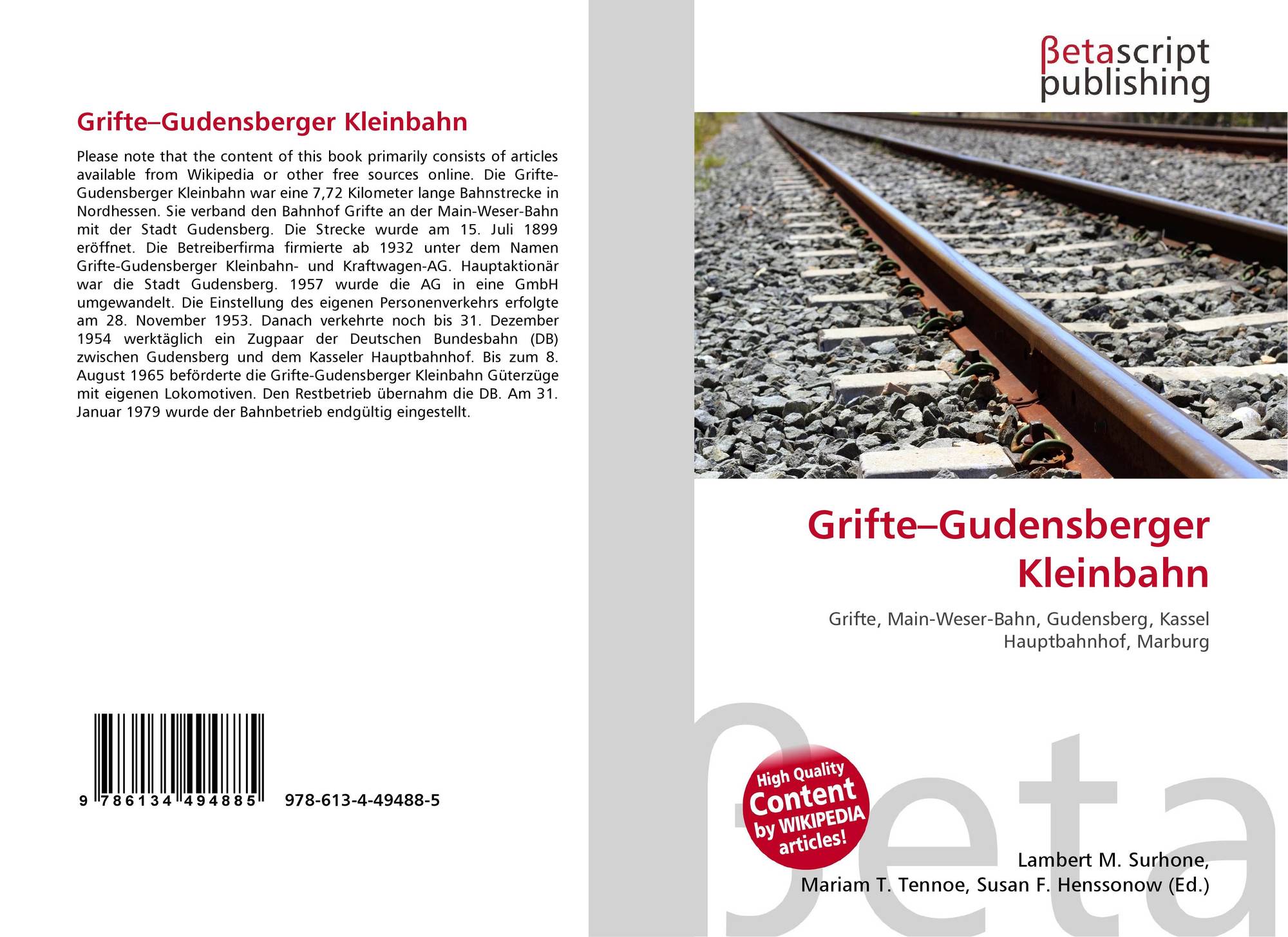 Grifte–Gudensberger Kleinbahn, 978-613-4-49488-5, 6134494887 ,9786134494885
