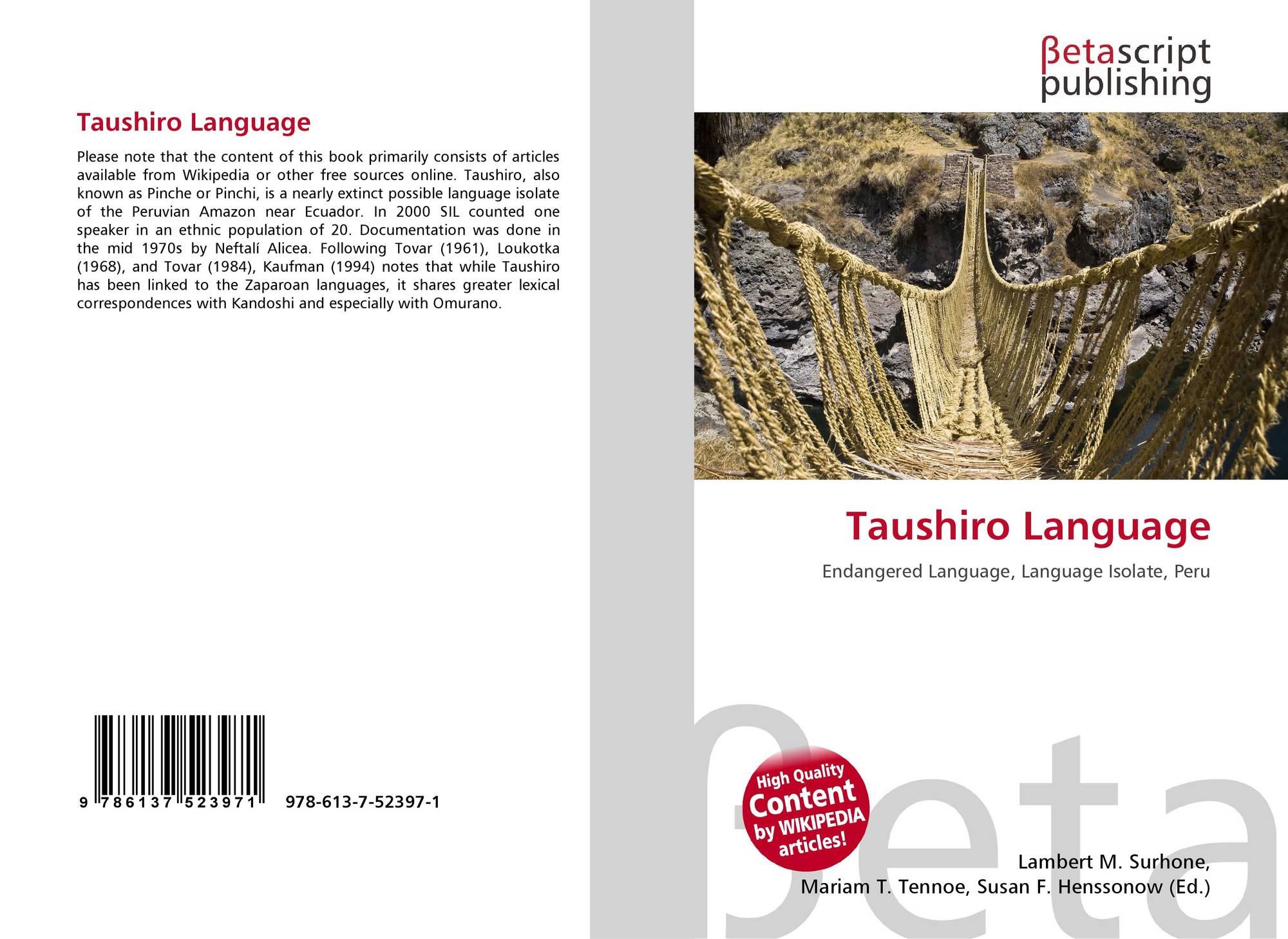Taushiro Language, 978-613-7-52397-1, 6137523977 ,9786137523971